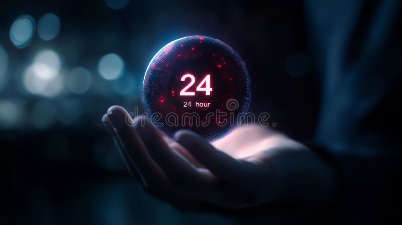 A Glowing Sphere Displaying the Number 24 in a Dark Environment, Held ...