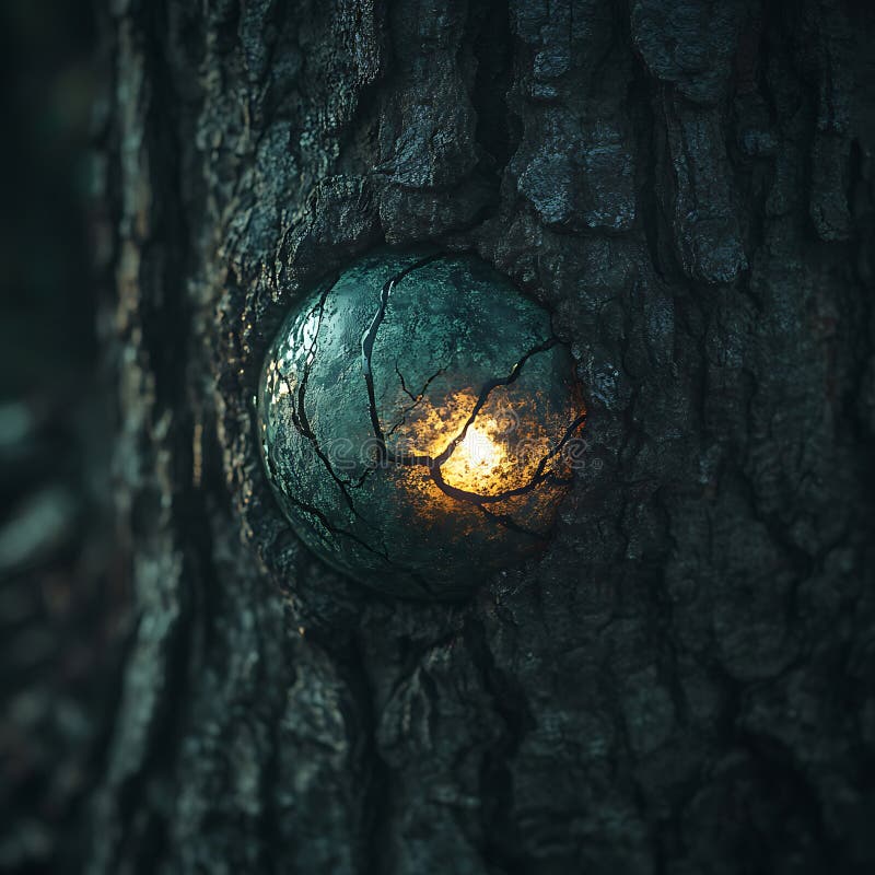Glowing Sphere Embedded in Tree Bark Stock Illustration - Illustration ...