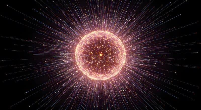 Glowing Sphere Emitting Light Rays on Black Background Visual Design ...