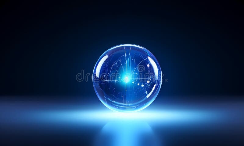 Futuristic Glowing Sphere with Digital Interface in a Dark Atmosphere ...