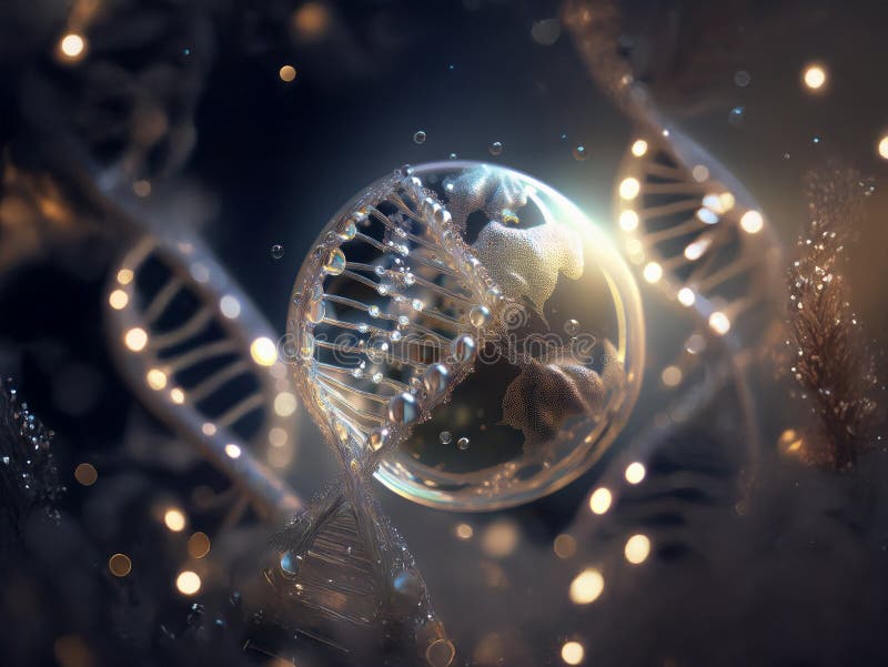 A Glowing Sphere Encapsulating a DNA Double Helix, Surrounded by ...