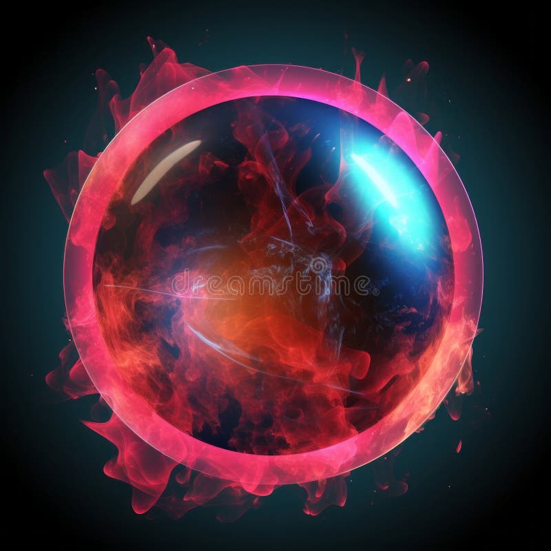 A Glowing Sphere with Fire and Smoke in the Center on a Black ...