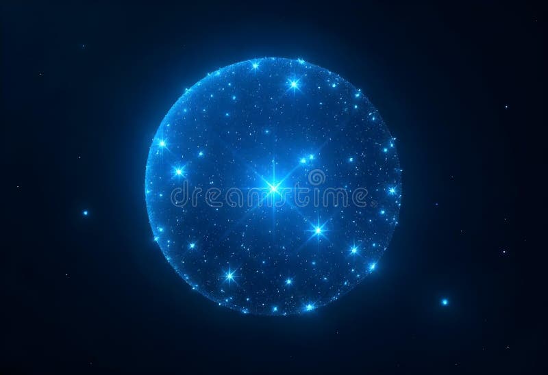Bright Blue Sphere Shining in the Dark Space with Small Particles ...