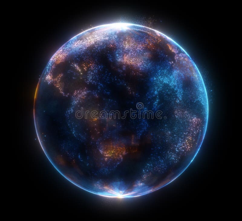 Glowing Sphere with a Map of the World from Particles Stock ...