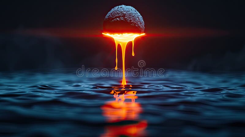 A Glowing Sphere Melting into Water, Creating a Surreal and Mesmerizing ...