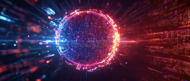 Glowing Sphere Representing Internet Network Hub Surrounded by Data ...