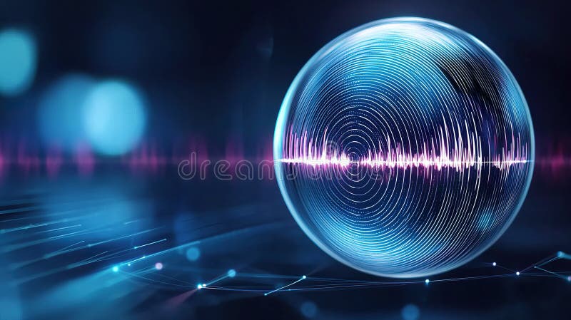 Glowing Sphere with Soundwave Patterns Floats in Digital Space ...