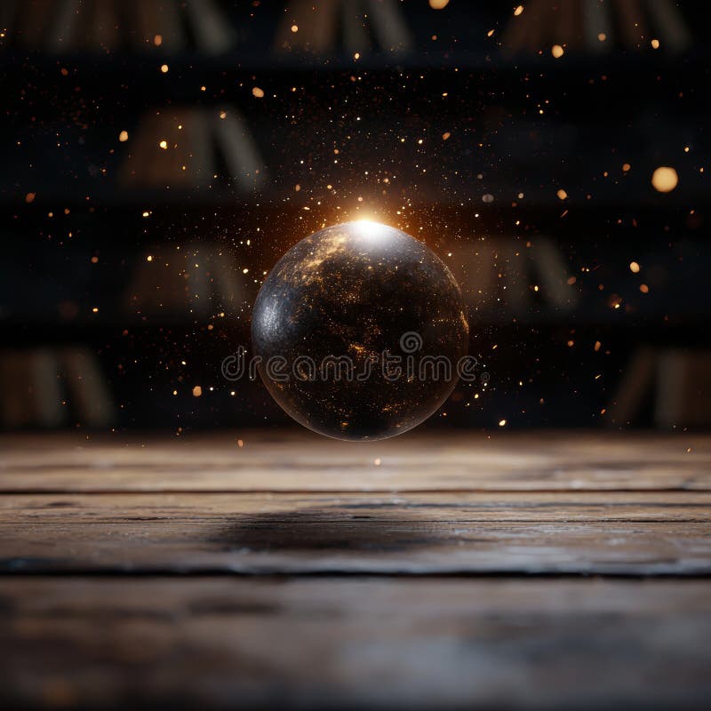 Glowing Sphere in Space with Sparkling Particles Stock Illustration ...