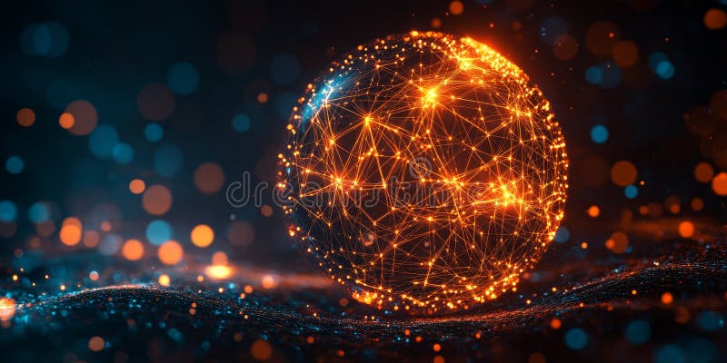 A Glowing Sphere Surrounded by Digital Patterns and Light Effects ...