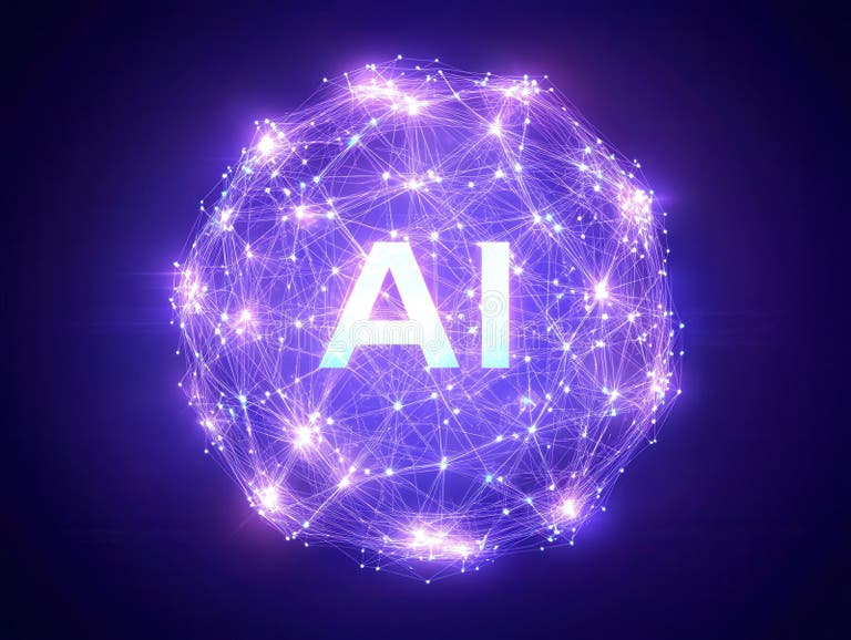 Glowing Sphere Symbolizing Artificial Intelligence with Interconnected ...