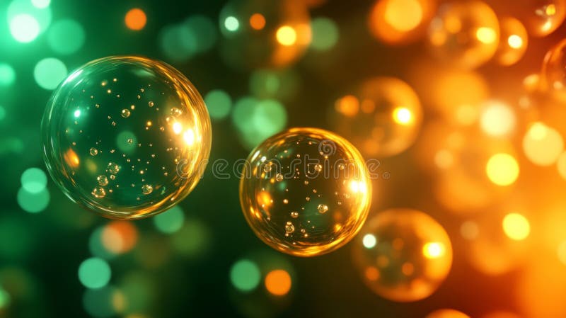 Glowing Spheres Abstract Background with Gold and Green Lights Stock ...
