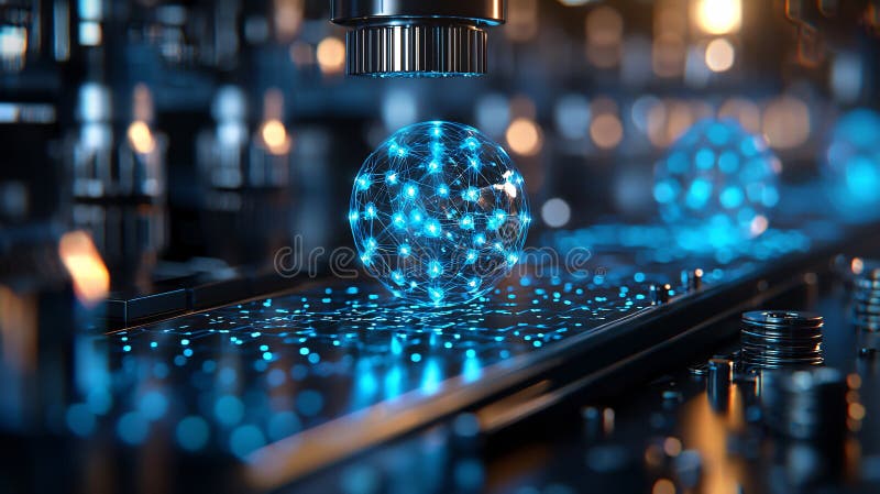 Glowing Spheres on the Assembly Line Stock Illustration - Illustration ...