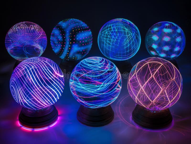 Glowing Spheres with Intricate Light Patterns Stock Image - Image of ...