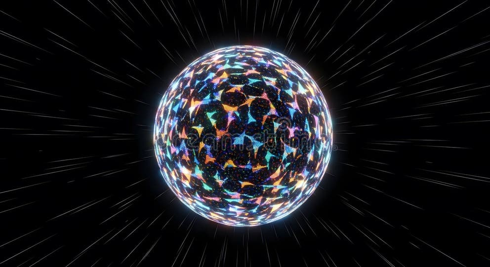 Glowing Spherical Object with Mosaic Pattern Surrounded by Streaking ...