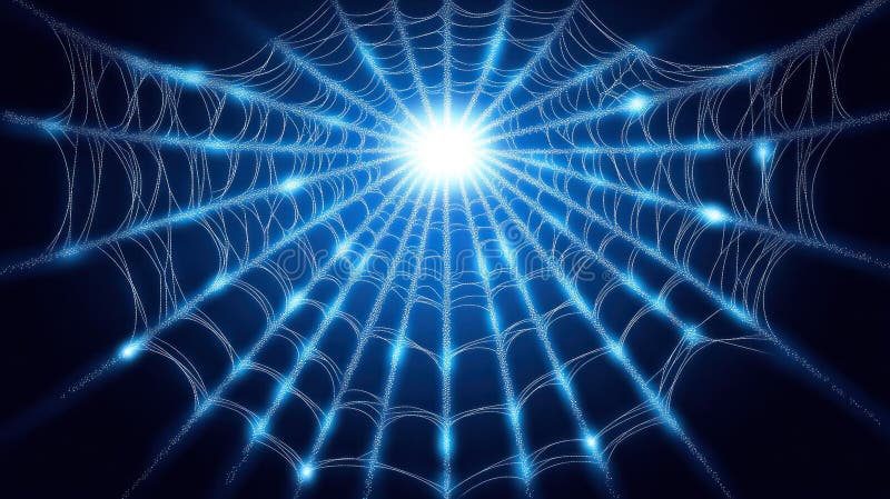 Abstract Spider Web with Glowing Light in the Center Dark Background ...