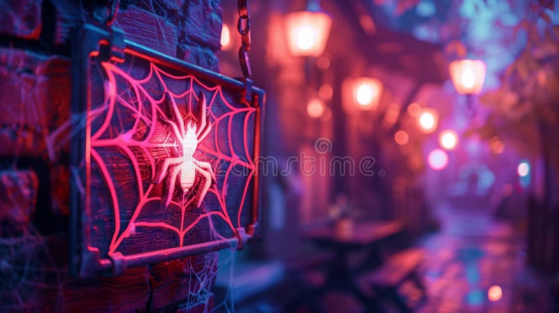Glowing Spider Web Sign for Halloween Stock Illustration - Illustration ...