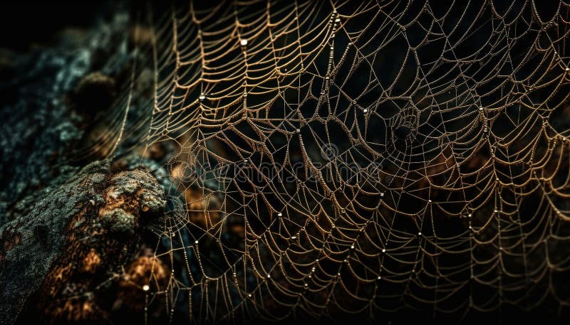 Glowing Spider Web Traps Dew Drops Perfectly Generated By Ai Stock