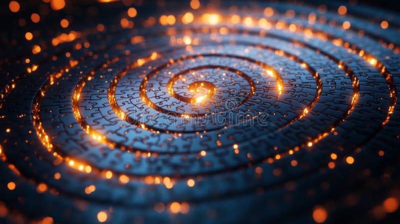 Glowing Spiral Puzzle Pattern in Dark Blue Stock Illustration ...