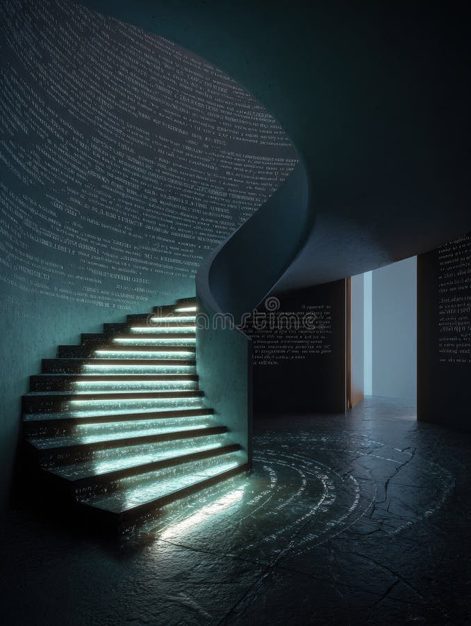 Glowing Spiral Staircase with Inspirational Quotes Highlighting ...