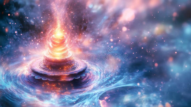 Glowing Spiral Structure in Cosmic Landscape Stock Illustration ...