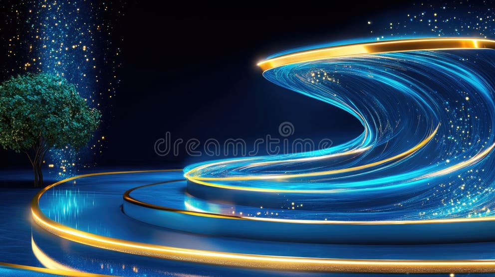 Glowing Spiral Waterfall with Neon Lights in a Starry Night Setting ...