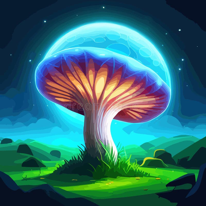 Glowing Spotted Fluorescent Mushroom, Mystic Luminescent Forest ... Glowing Spotted Fluorescent Mushroom, Mystic Luminescent Forest ...