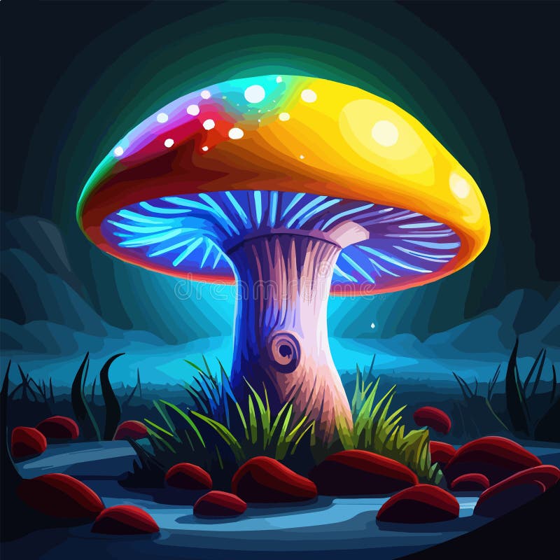 Glowing Spotted Fluorescent Mushroom, Mystic Luminescent Forest ... Glowing Spotted Fluorescent Mushroom, Mystic Luminescent Forest ...