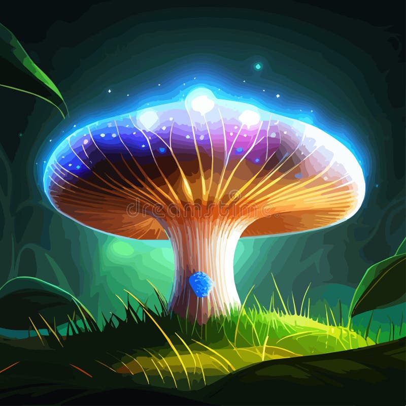 Glowing Spotted Fluorescent Mushroom, Mystic Luminescent Forest ... Glowing Spotted Fluorescent Mushroom, Mystic Luminescent Forest ...