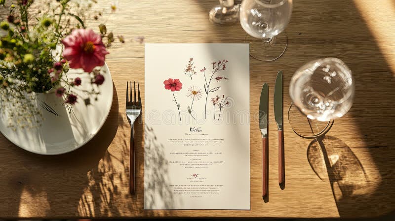A Glowing Spring-themed Menu Styled with Hand-drawn Flowers on Light ...