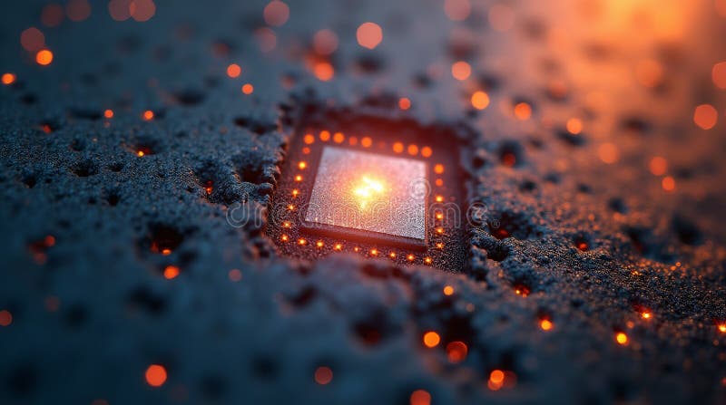 Glowing Square Circuit with a Textured Background, Creating a ...