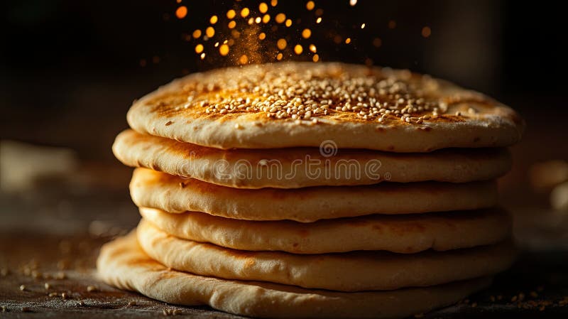 A Glowing Stack of Artisan Pita Bread Styled with a Light Sprinkling of ...