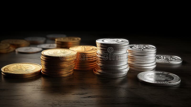 Glowing Stack of Coins on Minimalistic Studio Background with Dramatic ...