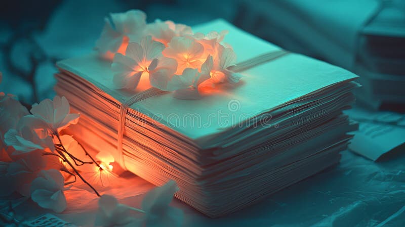 A Glowing Stack of Handmade Paper Notebooks Styled with Subtle Floral ...
