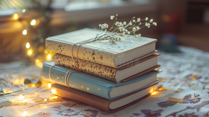 Glowing Stack Handmade Paper Notebooks Styled Subtle Floral Accents ...