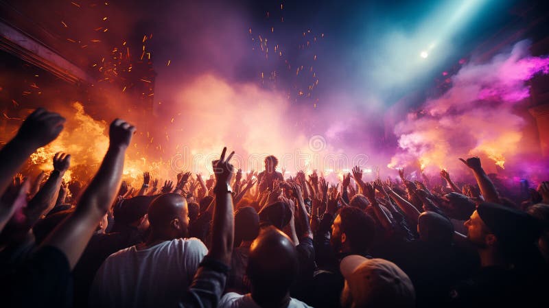 Glowing Stage Ignites Excitement As Crowd Dances To Modern Music Stock ...