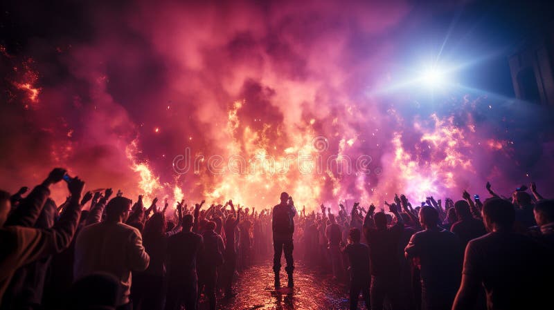 Glowing Stage Ignites Excitement As Crowd Dances To Modern Music Stock ...