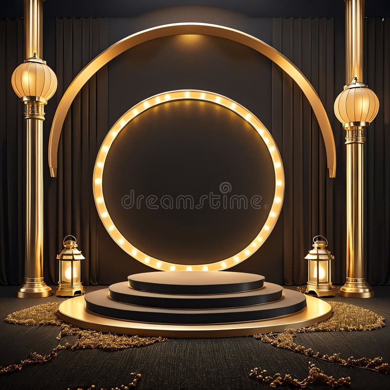Glowing Stage Showcase Podium Mockup with Lantern Stock Illustration ...