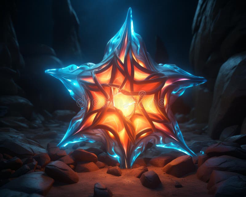 A Glowing Star in the Dark with Rocks Around it Stock Illustration ...