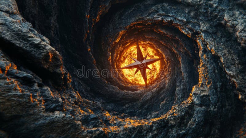 Glowing Star within a Dark Spiral Vortex of Rock Stock Illustration ...