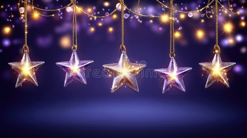 Glowing Star Decorations on Purple Background with Sparkling Lights ...