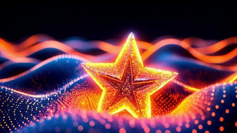 Glowing Star on Digital Wave, Dark Background, Success Concept Stock ...