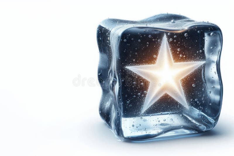 A Glowing Star in an Ice Cube. Space for Text. Stock Photo - Image of ...