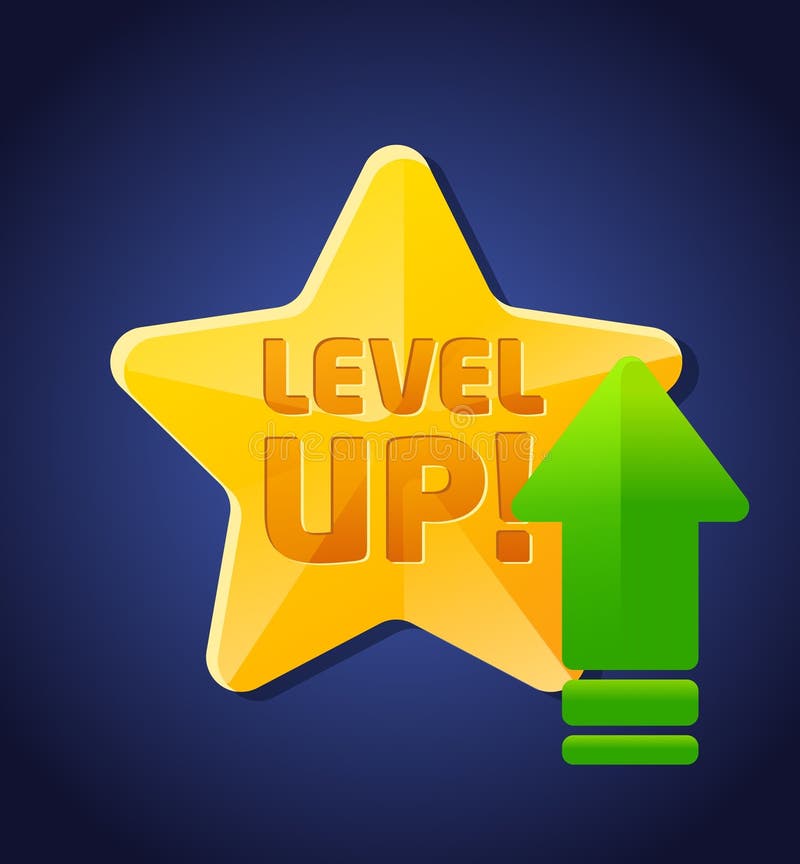 Glowing Star with Level Up Sign and Green Arrow Stock Illustration ...