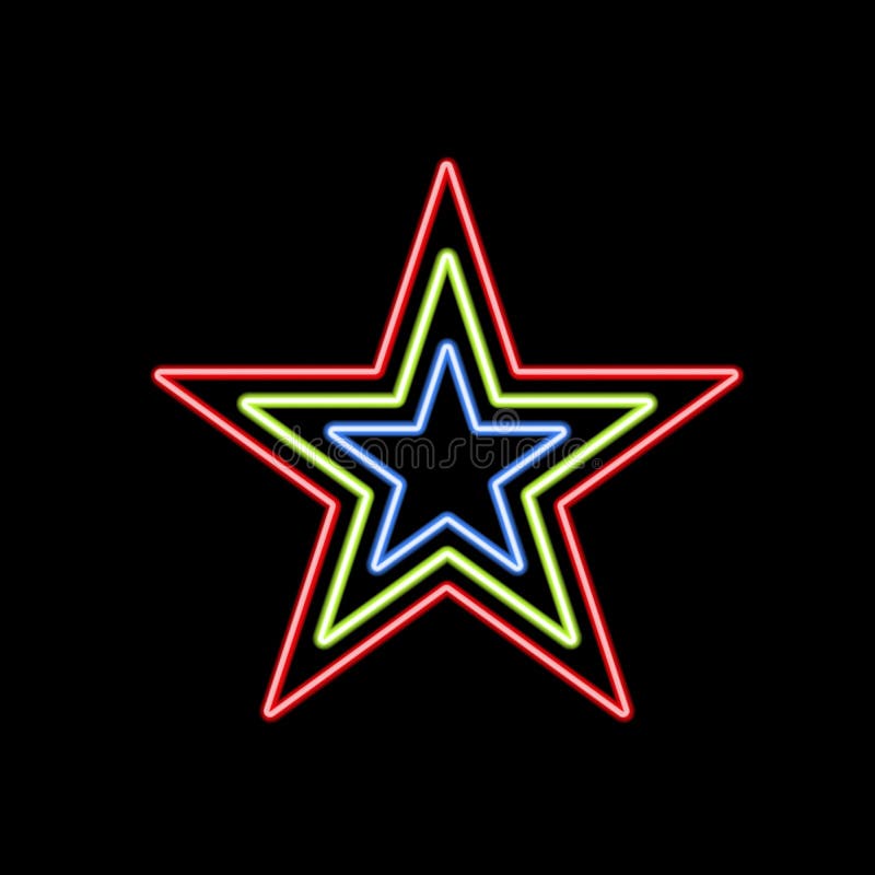 Glowing Star of Neon on a Black Background. Stock Vector - Illustration ...