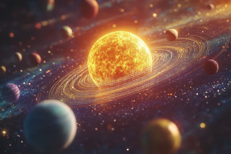 Glowing Star System Planets Orbiting Cosmic Dust Nebula Stock ...