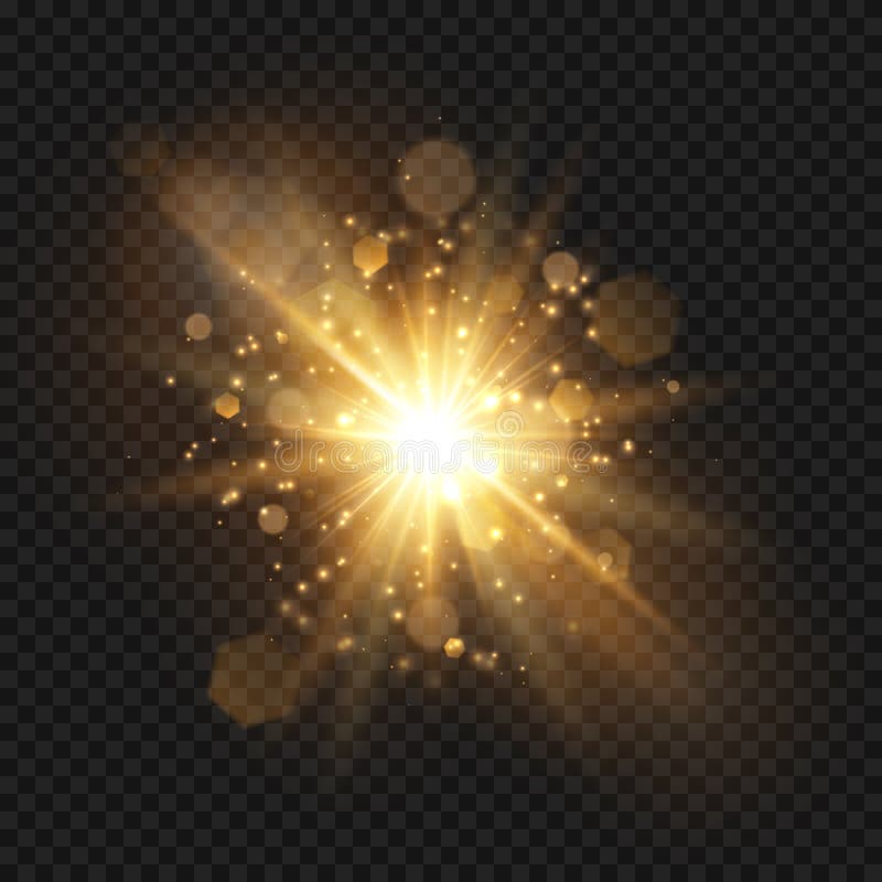 Glowing Starburst Explosion with Sparkles and Rays. Golden Light Flare ...