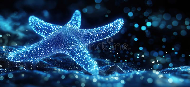 Glowing Starfish Illuminated by Blue Light in Underwater Scene with ...