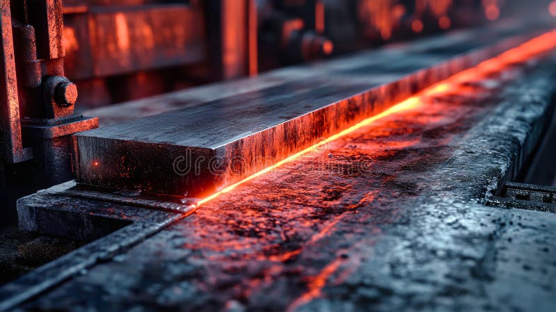 A Glowing Steel Beam is Expertly Aligned on a Hot-rolling Mill ...