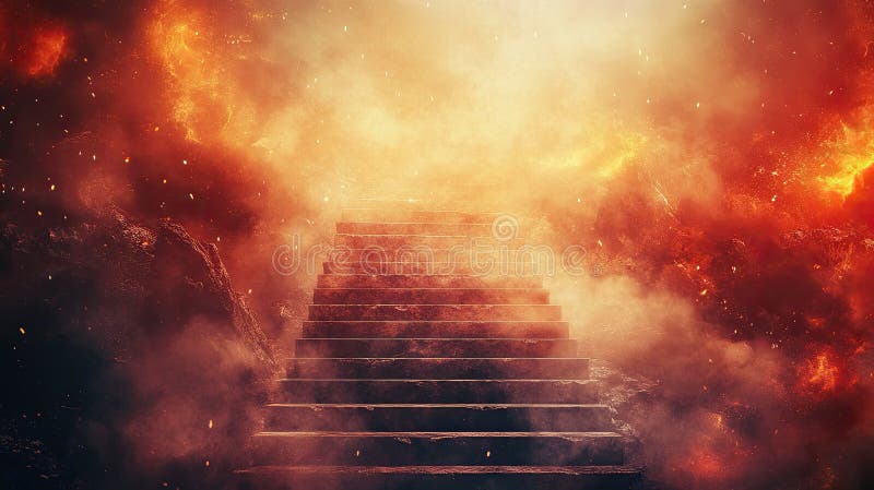 Glowing Steps Ascending into a Fiery Cosmic Nebula Stock Illustration ...