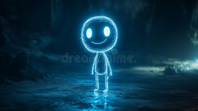 Glowing Stick Figure Character Illuminating Dark Cave Stock Image ...